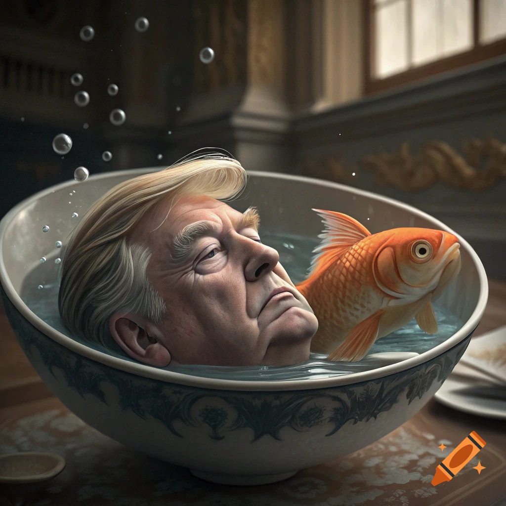 Illustration of Donald Trump's head on a goldfish body partially ...