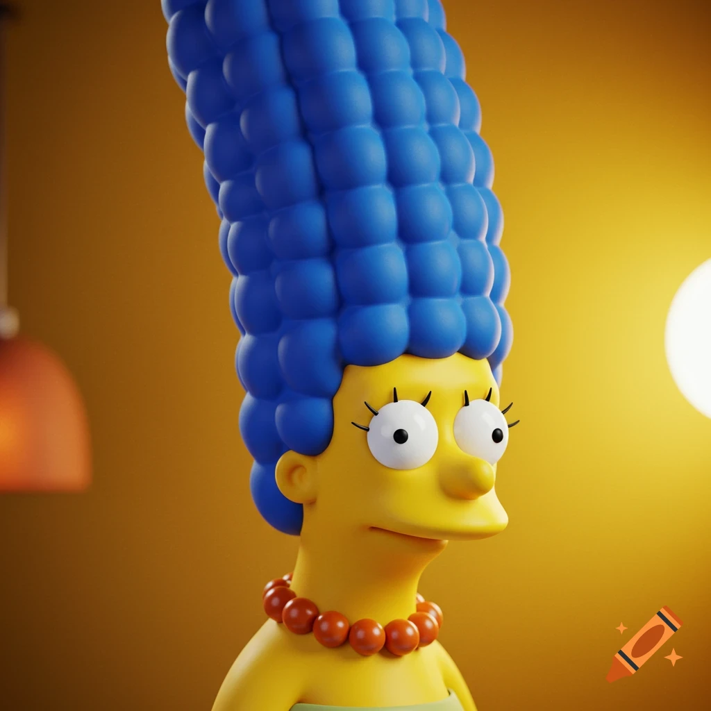 3D render of Bart Simpson with big eyes in a purple misty background ...