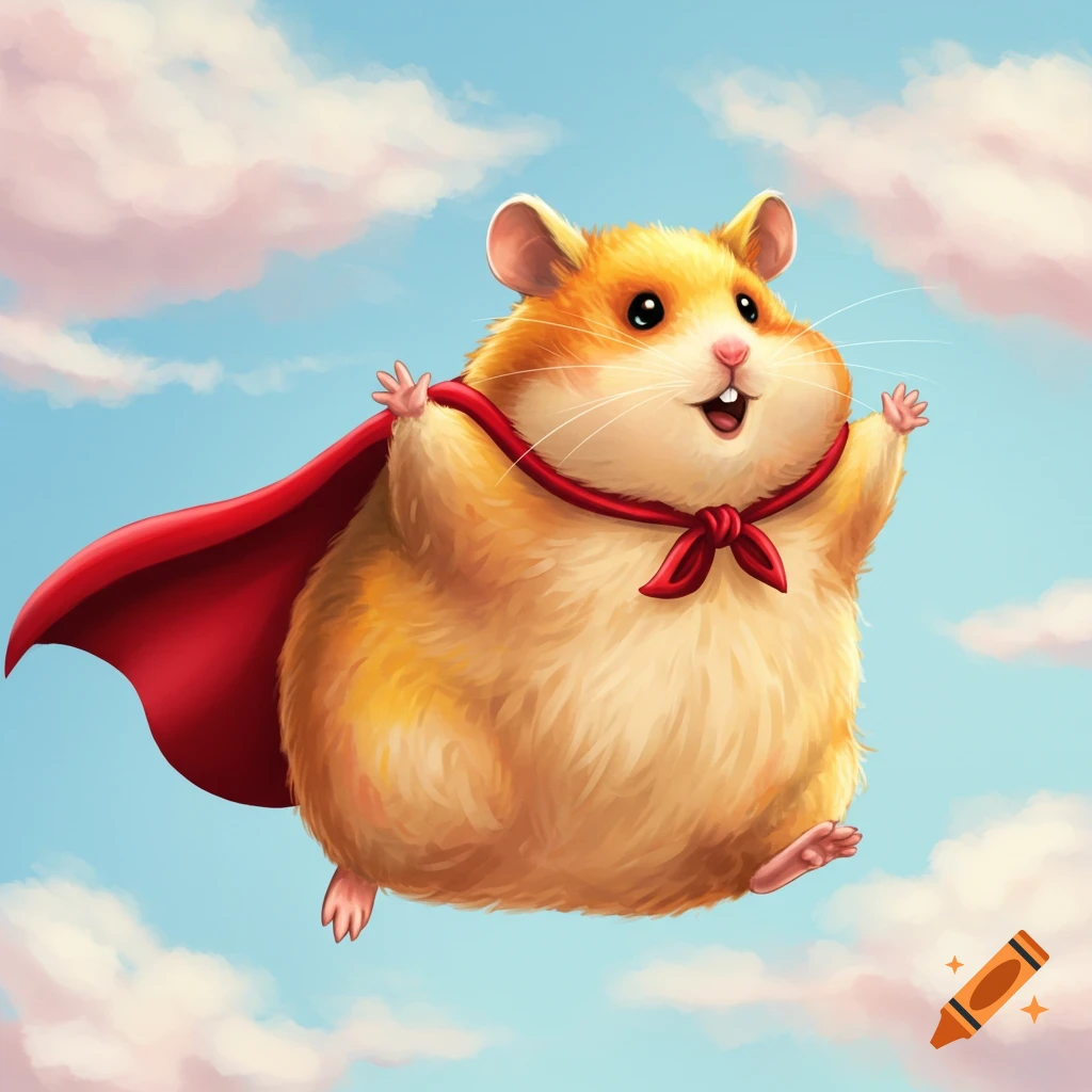Fat hamster flying with a cape on Craiyon