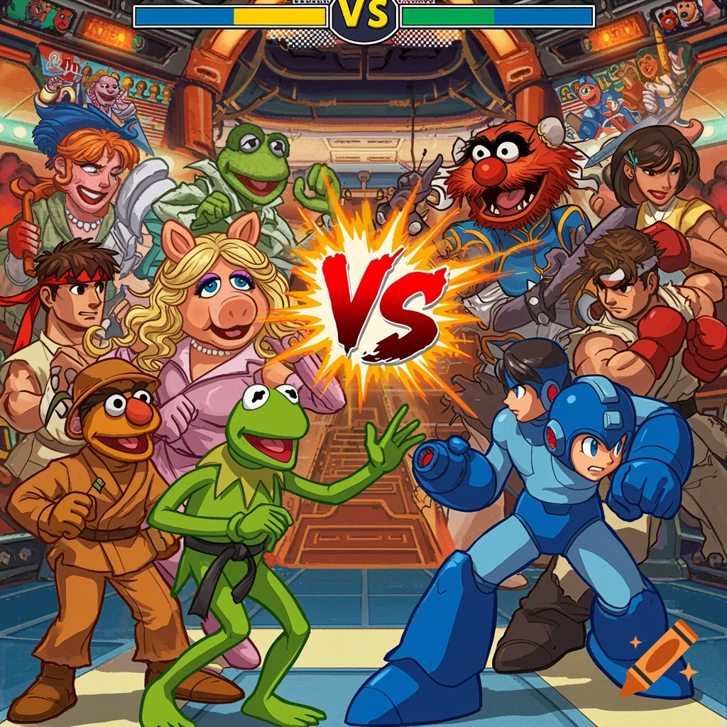 Digital art in fighting game style showing Muppets and Capcom ...