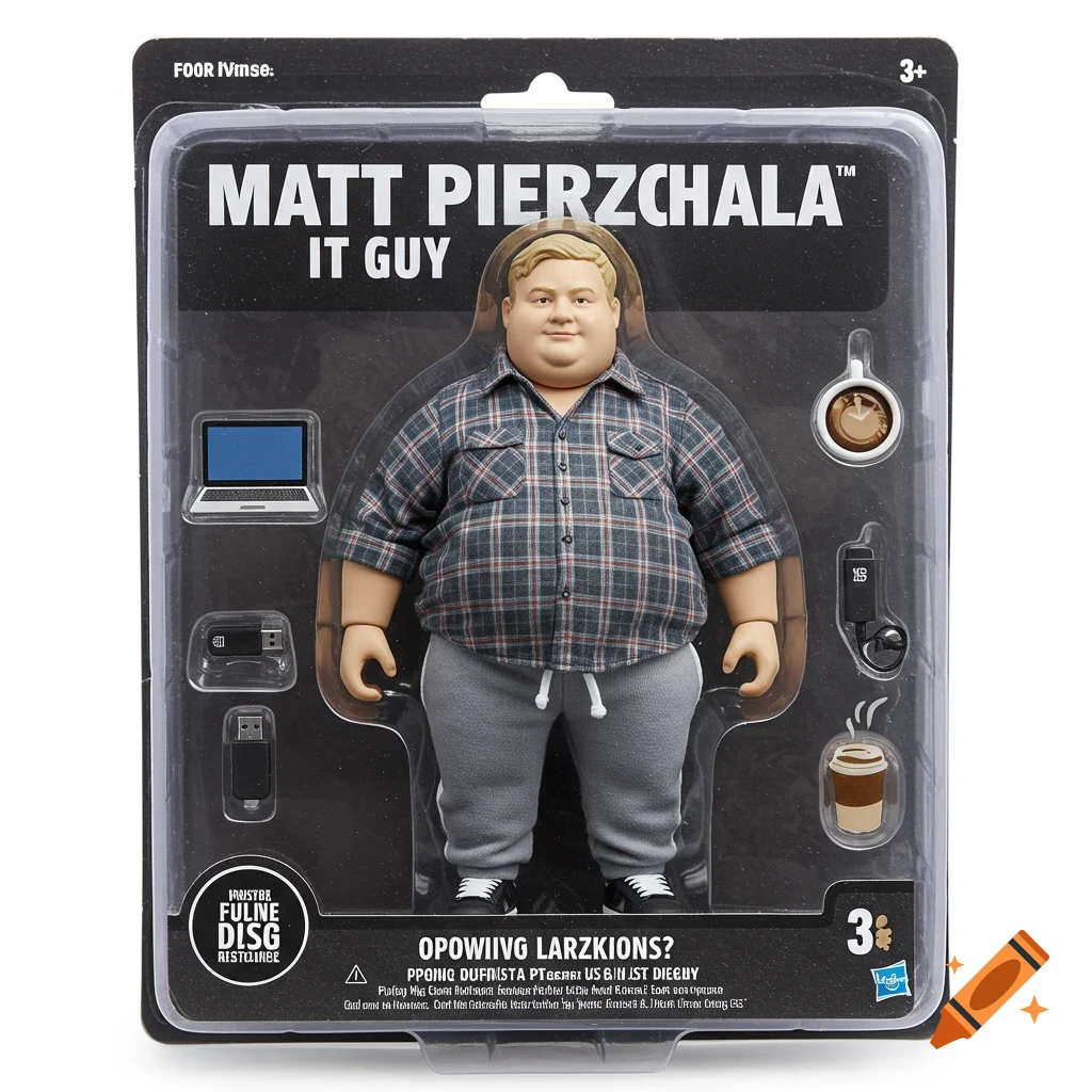 3D action figure of a fat, balding blonde Polish man in plaid shirt and ...