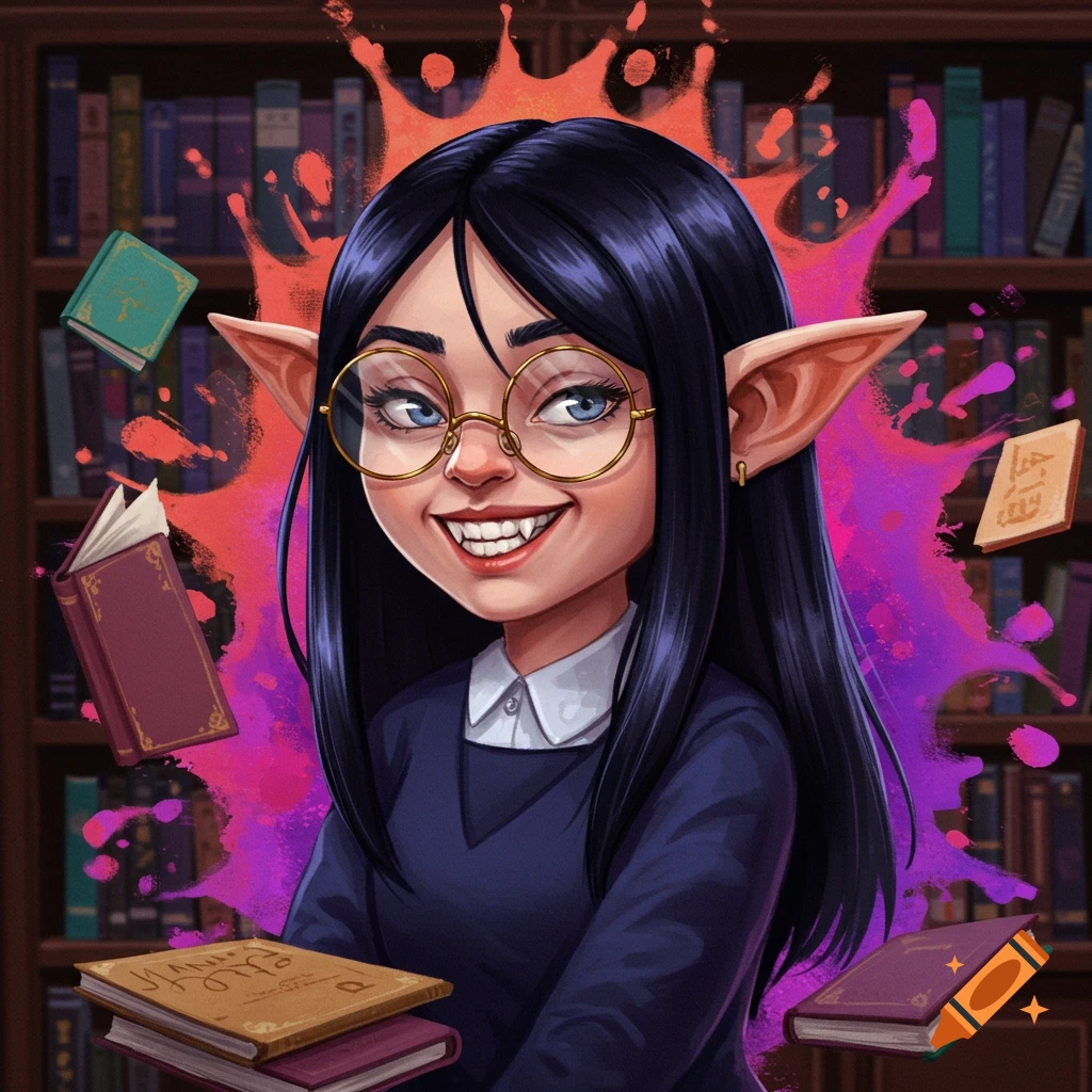 Librarian-type woman with dark hair and glasses on Craiyon