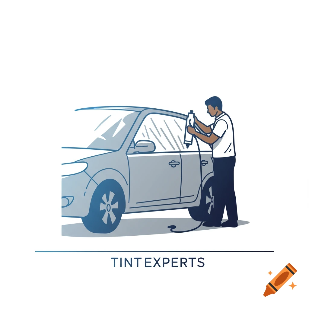 Stylized illustration of a mechanic repairing a car dashboard. Text ...