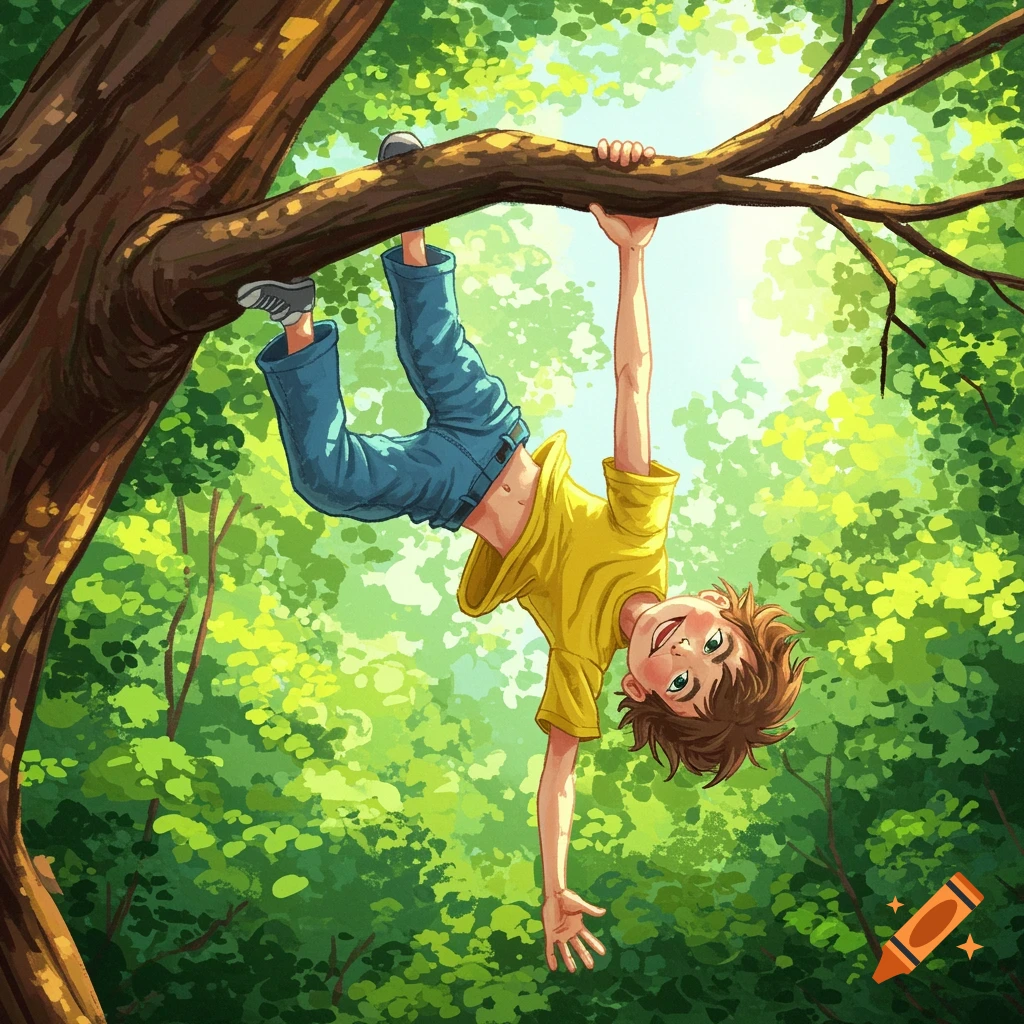 Kid dangling upside down on Craiyon