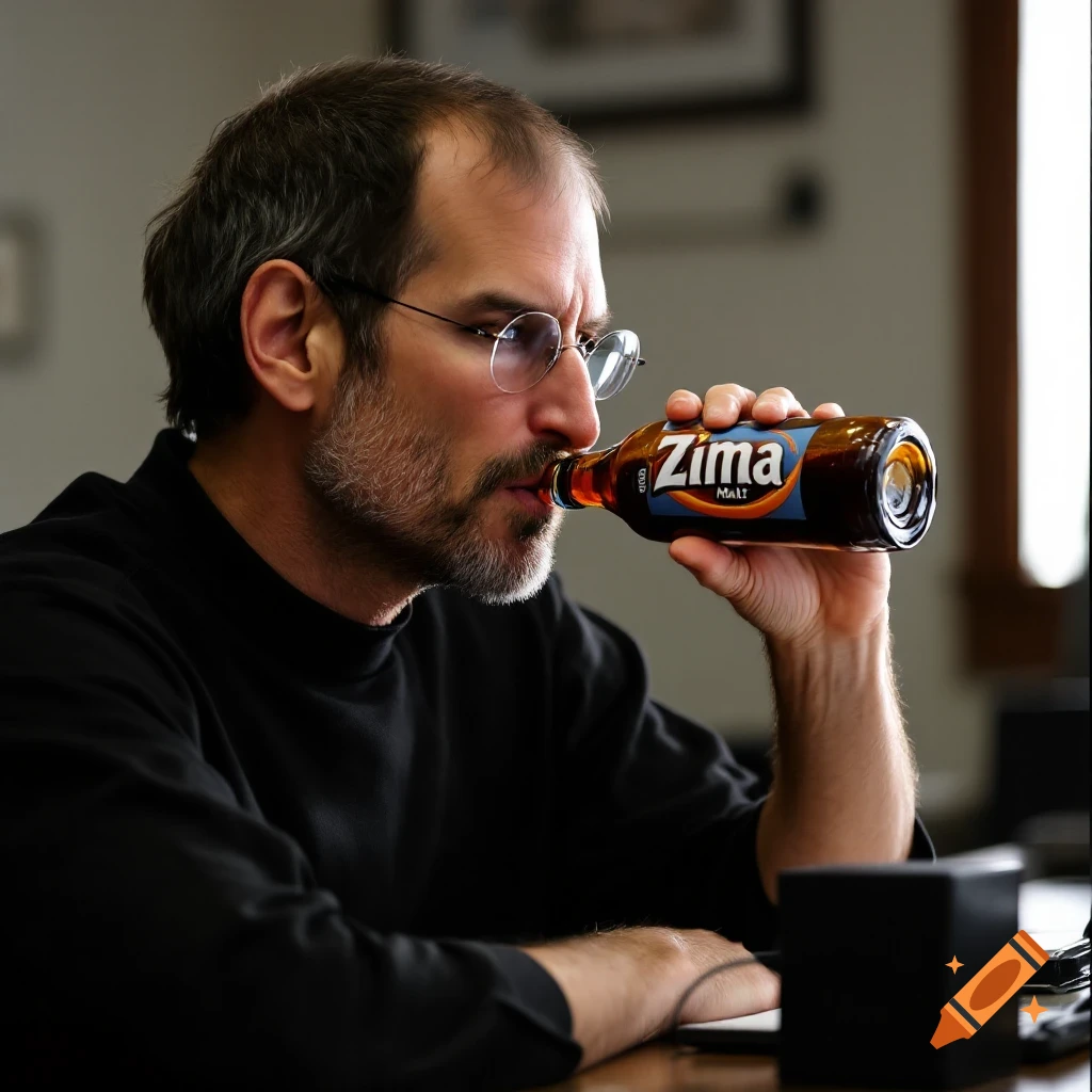 Steve Jobs drinking Zima at his desk on Craiyon