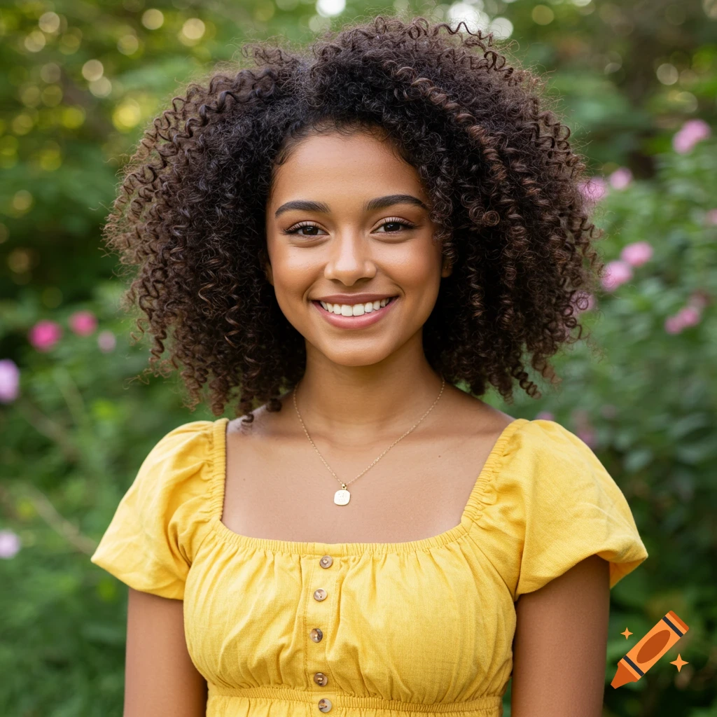 Beautiful mixed girl with curly dark brown hair on Craiyon