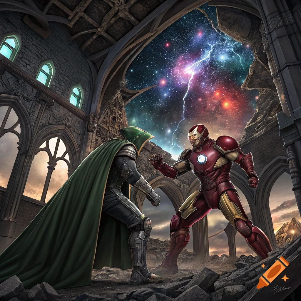 Tony Stark vs Victor Von Doom in Doom's castle with cosmos background ...