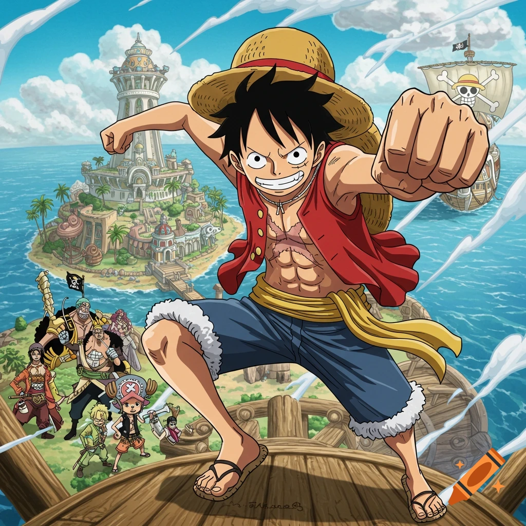 Anime image of Monkey D. Luffy and the Straw Hat Pirates on a ship ...