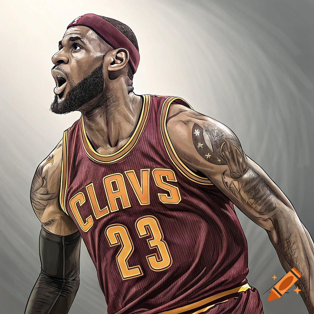 Stylized illustration of LeBron James in a Cleveland Cavaliers jersey ...
