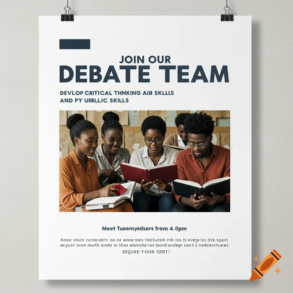 Flyer for debate team featuring African American students on Craiyon