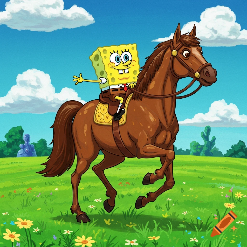 Spongebob riding a horse on Craiyon