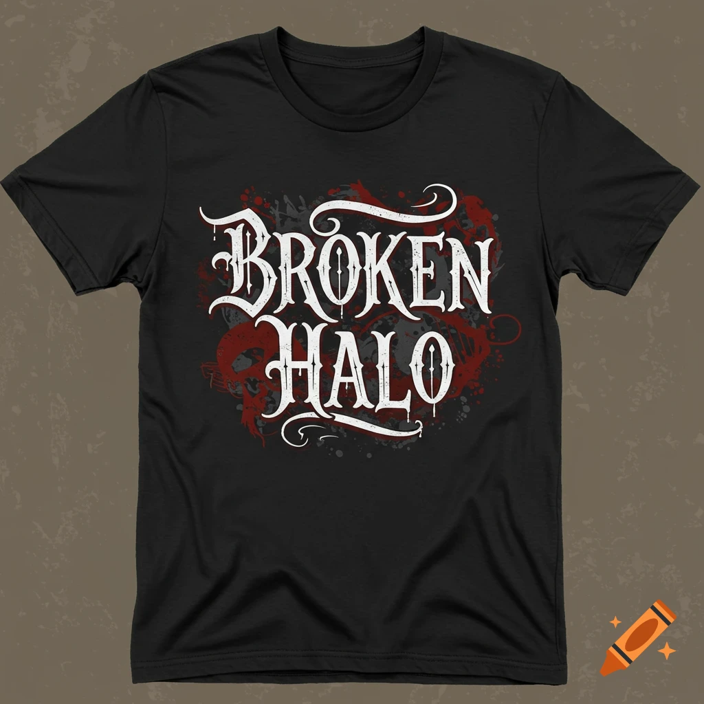 Grunge t-shirt with 'Broken Halo' tattoo design on Craiyon