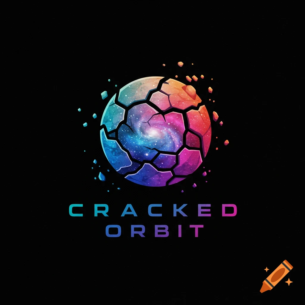 A colorful logo of a cracked sphere containing a galaxy, with cosmic ...