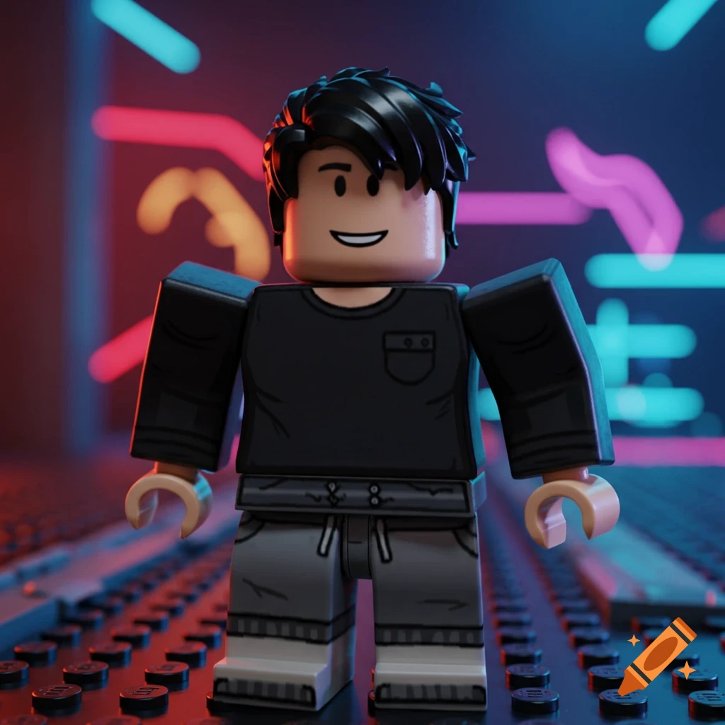 Roblox character in a graffiti hoodie standing on a wet neon-lit street ...