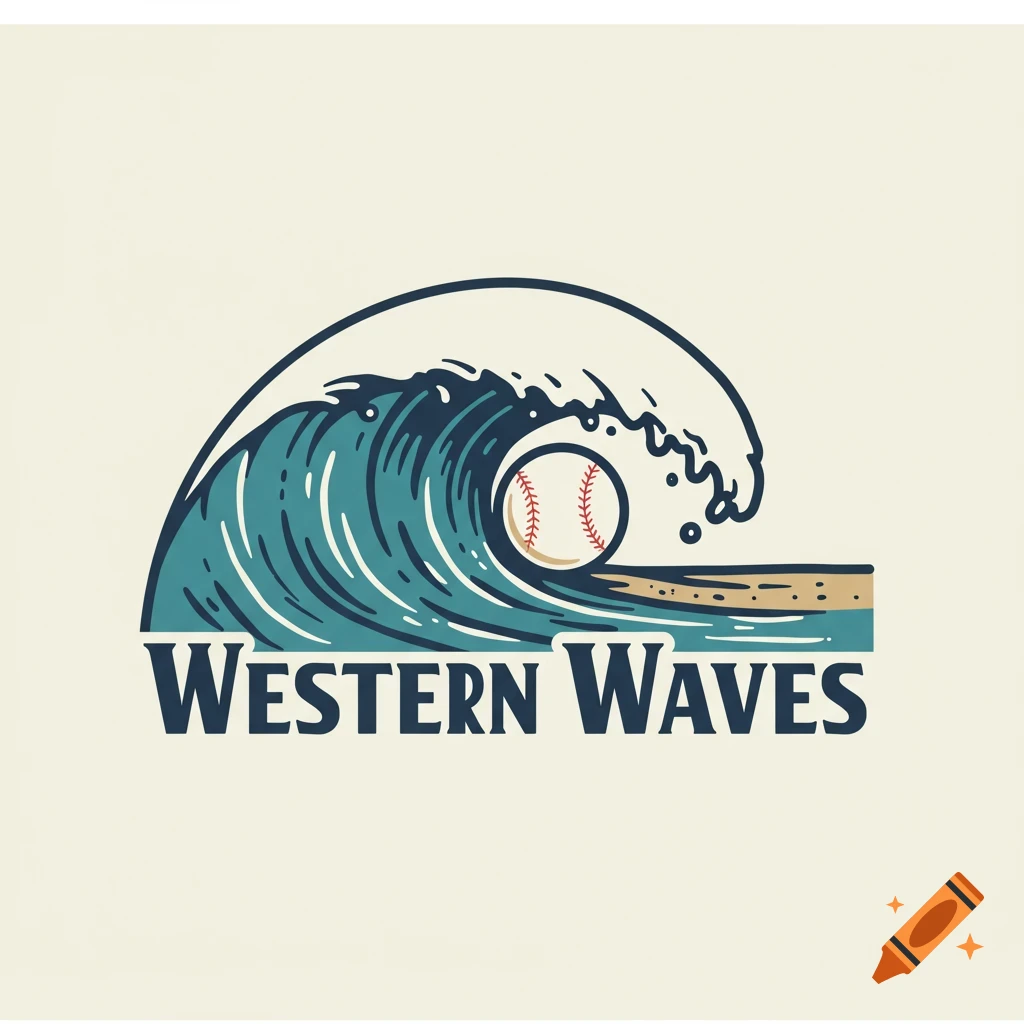 Stylized logo of a wave with a baseball inside and 'WESTERN WAVES ...
