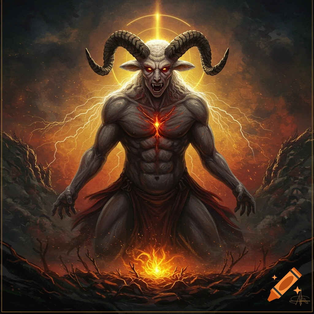 Beast with lamb horns speaking like a dragon on Craiyon