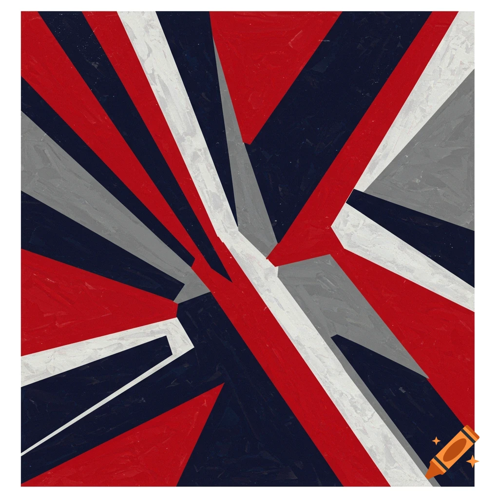 Abstract art with sharp red, navy, grey, white, and black lines. on Craiyon