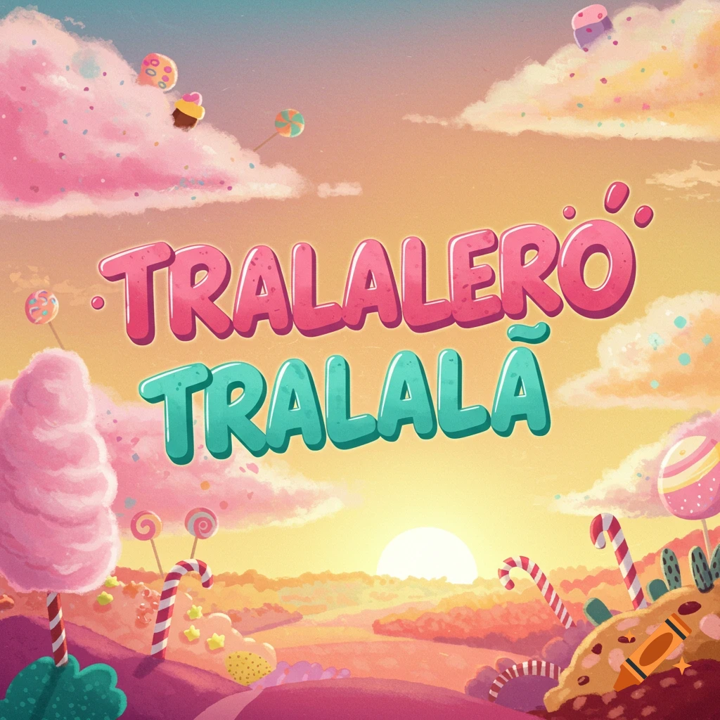 Colorful abstract illustration with swirling shapes and the text 'tralalero tralalala'. on Craiyon