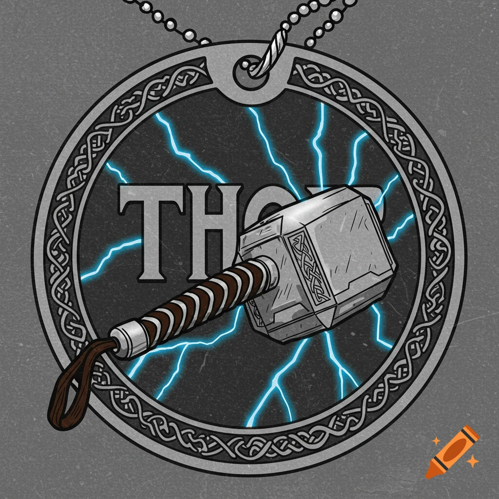 Thor dog tag with Asgard symbols and Mjolnir hammer vector graphic on ...