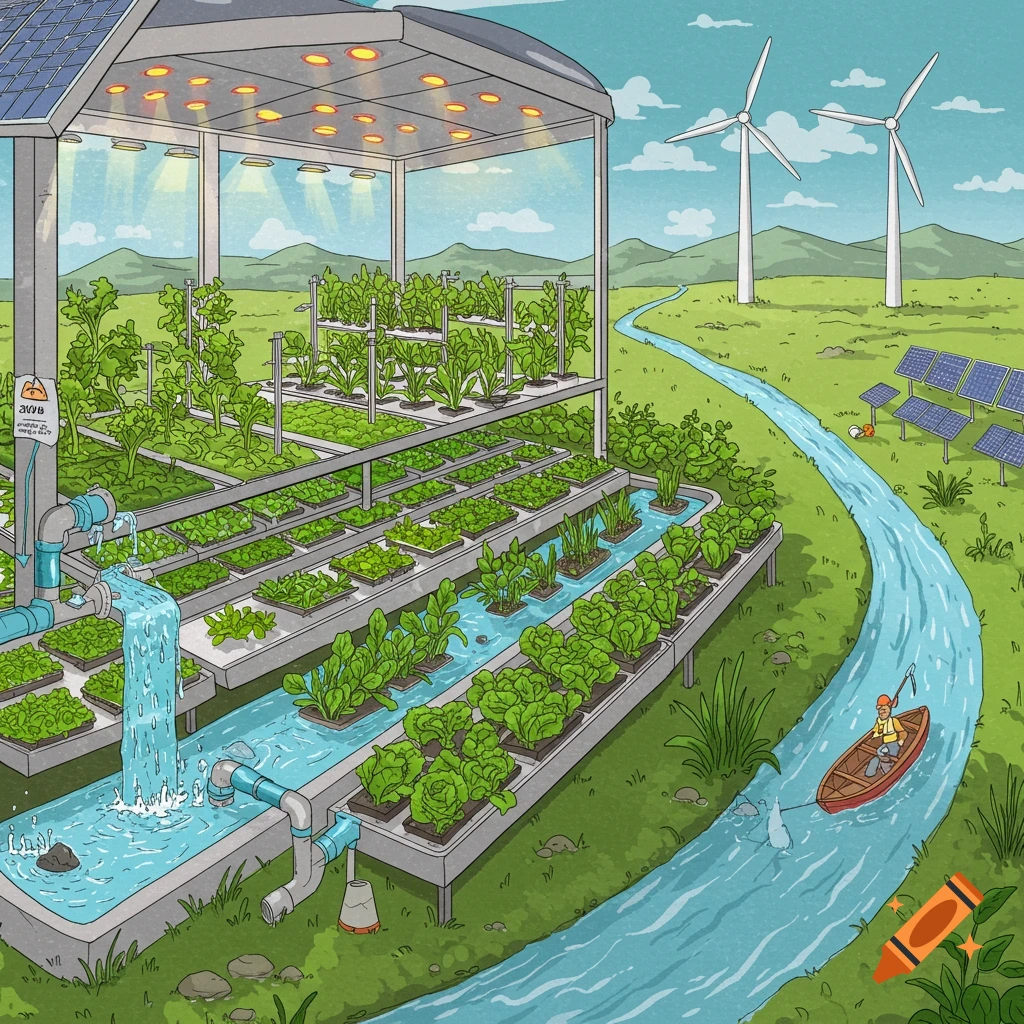 A sustainable farm and energy system featuring a greenhouse, solar ...