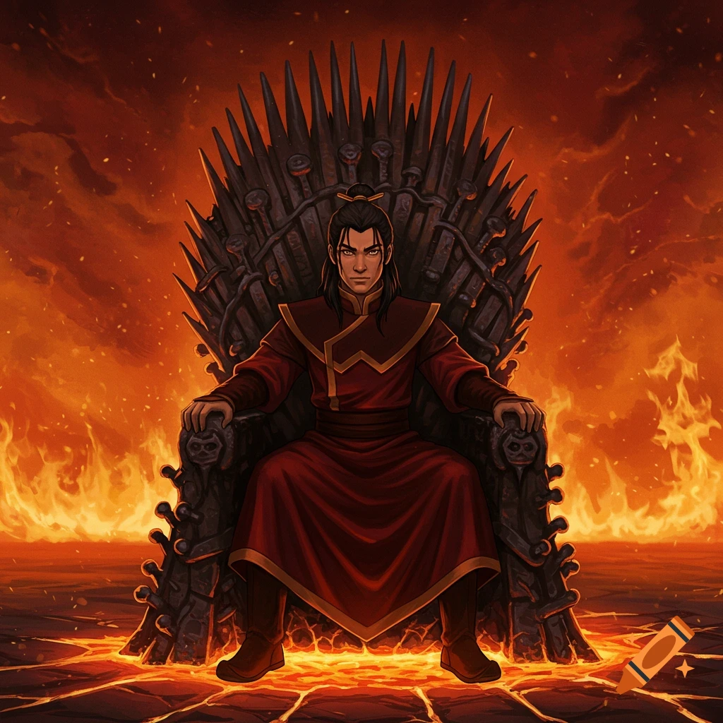 Metal throne with fire nation theme on Craiyon
