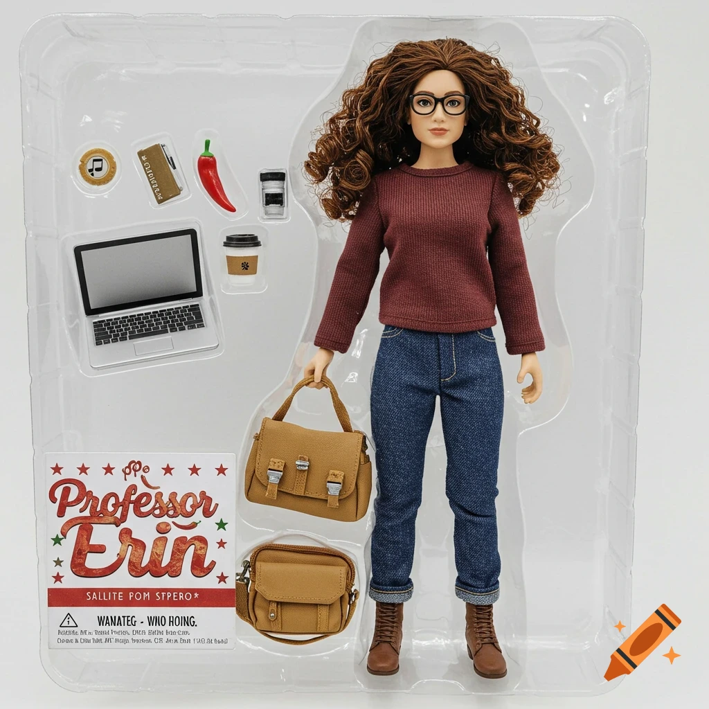 Professor Erin action figure in retail packaging on Craiyon
