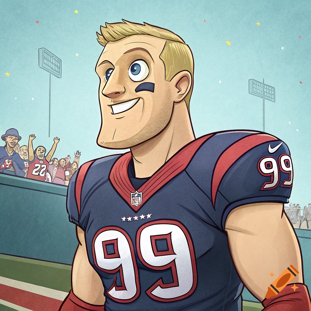 Cartoon illustration of JJ Watt on Craiyon