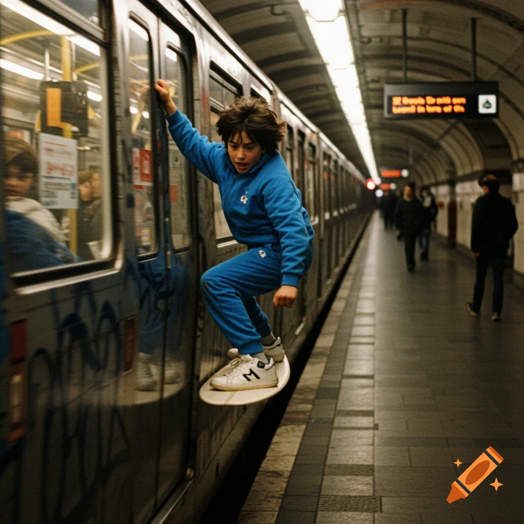 90s photo of Italian boy subway surfing in the 90s jumping off train.s ...