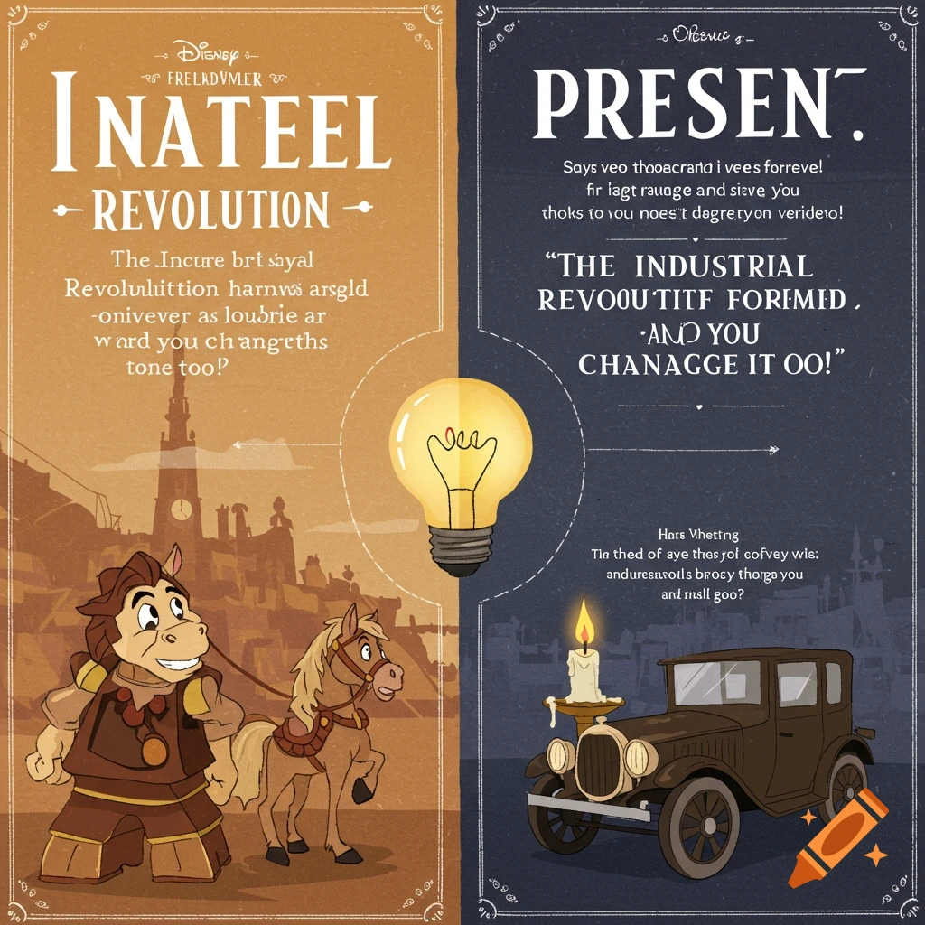 Industrial Revolution split photo: past vs present on Craiyon