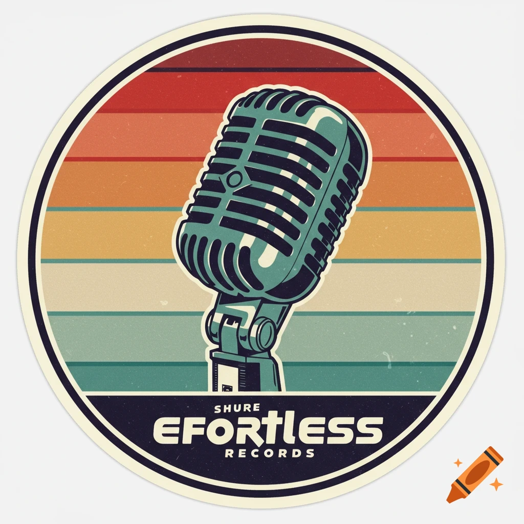 Effortless Records sticker design featuring a retro Shure 55 mic on Craiyon
