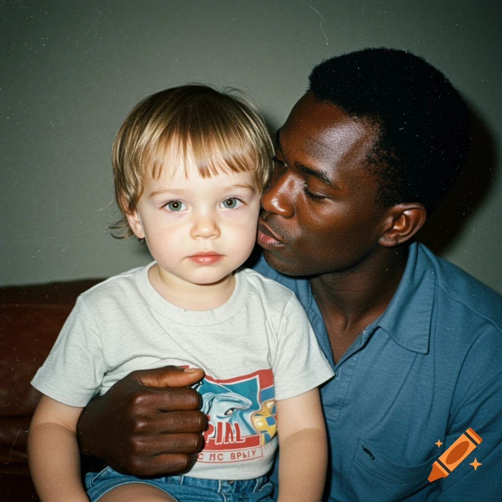 Russian boy sitting on a man's lap, 1990s Kodak photo on Craiyon