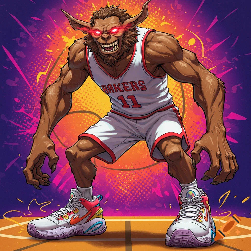 A furry wolf basketball player wearing jersey number 10 dunks a ...