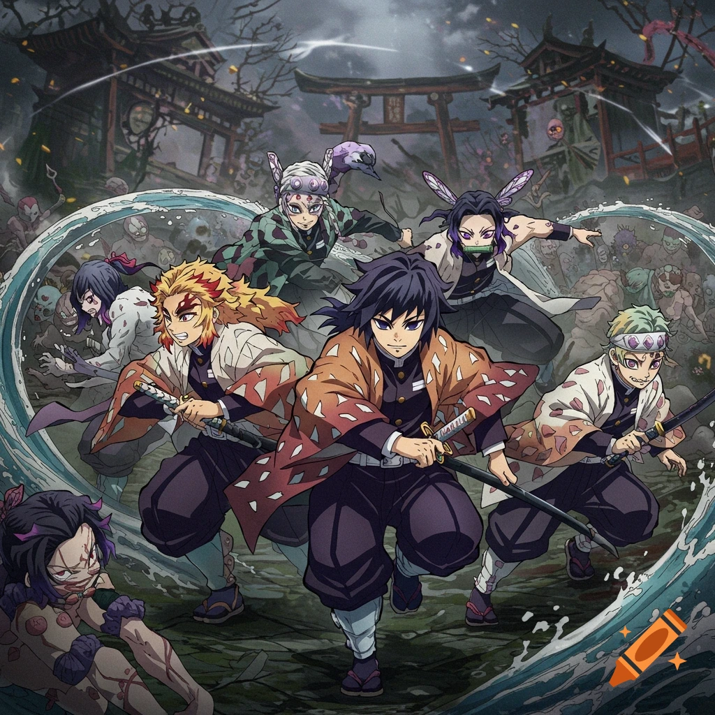 Anime style illustration of Muichiro Tokito from Demon Slayer, in a ...