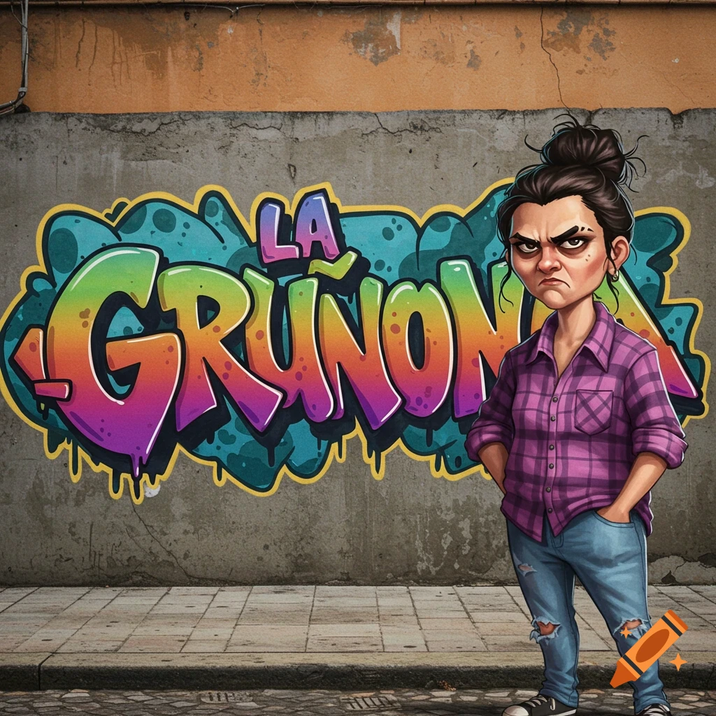 Graffiti art with the text 'LA GRUÑONA' and a grumpy lady on Craiyon