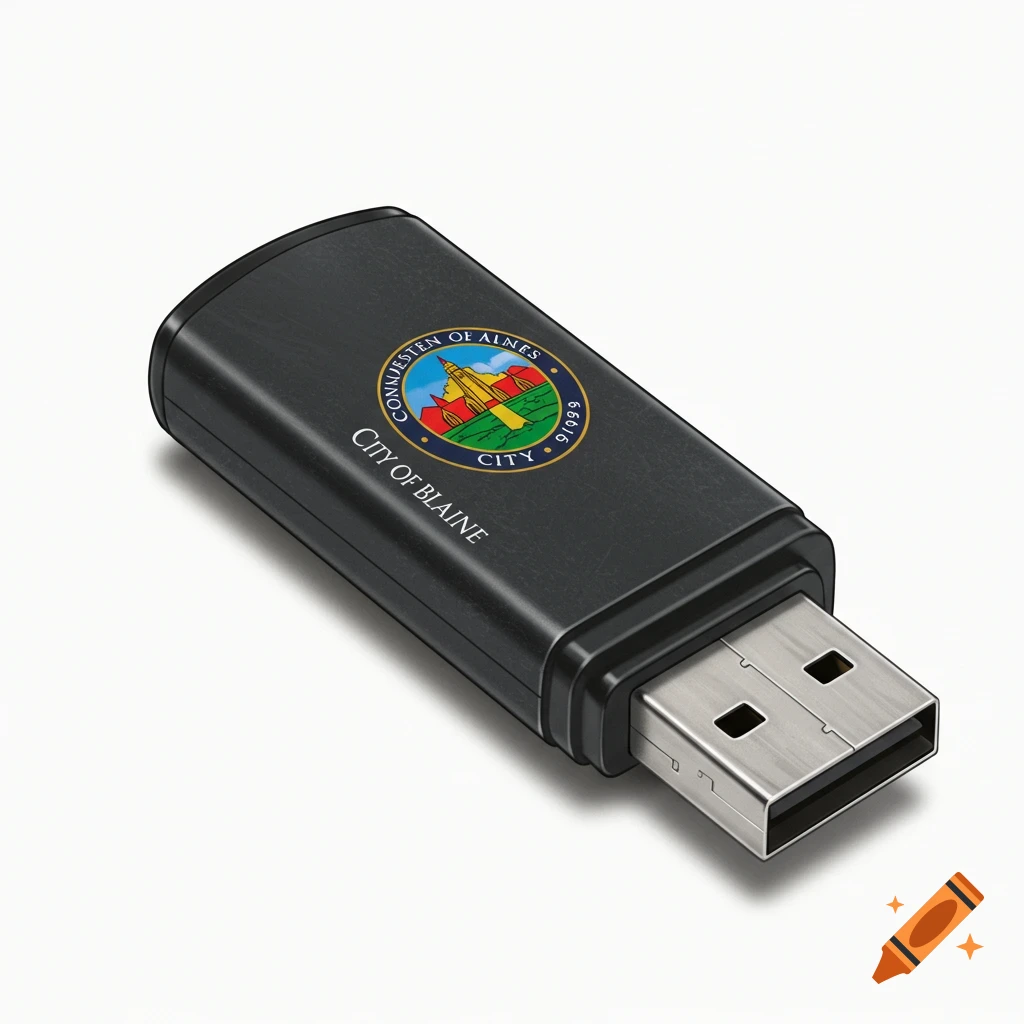 City of Blaine logo on a USB drive on Craiyon