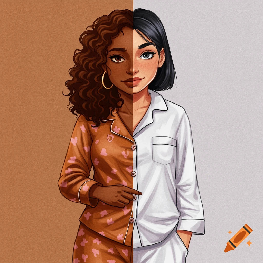 Girl with half her body in pajamas and the other half invisible ...