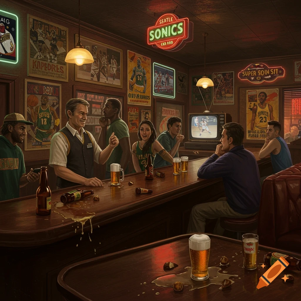 Super Sonics themed retro sports bar on Craiyon