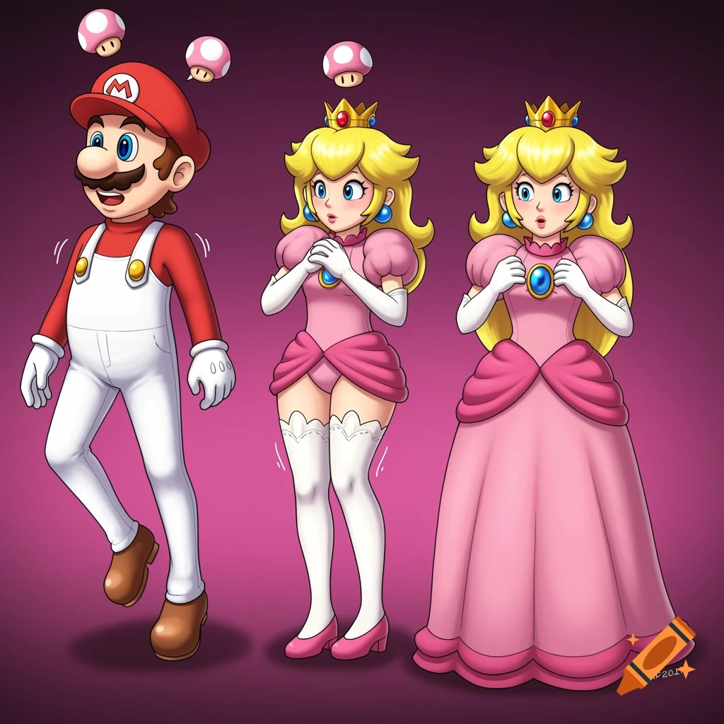 Mario transforming into Peach on Craiyon