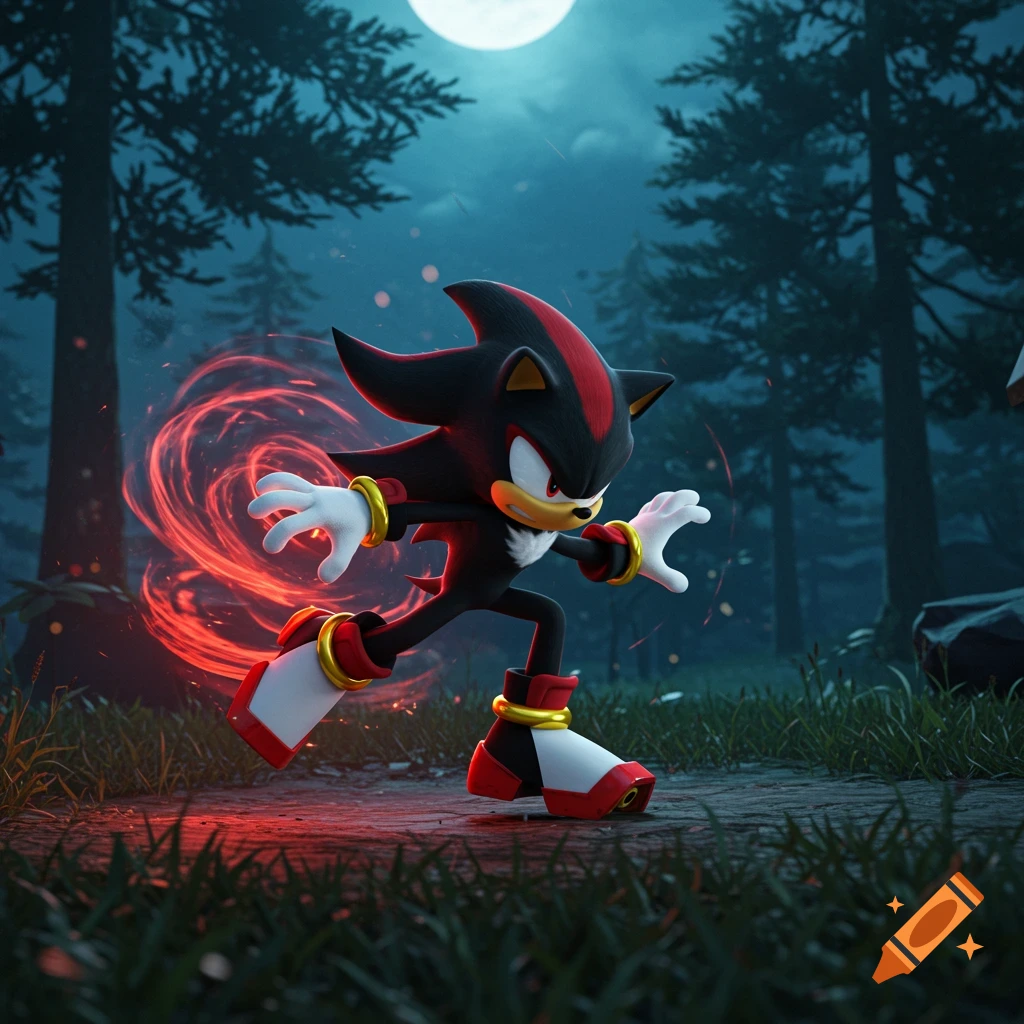 Shadow the hedgehog performing ninjutsu on Craiyon
