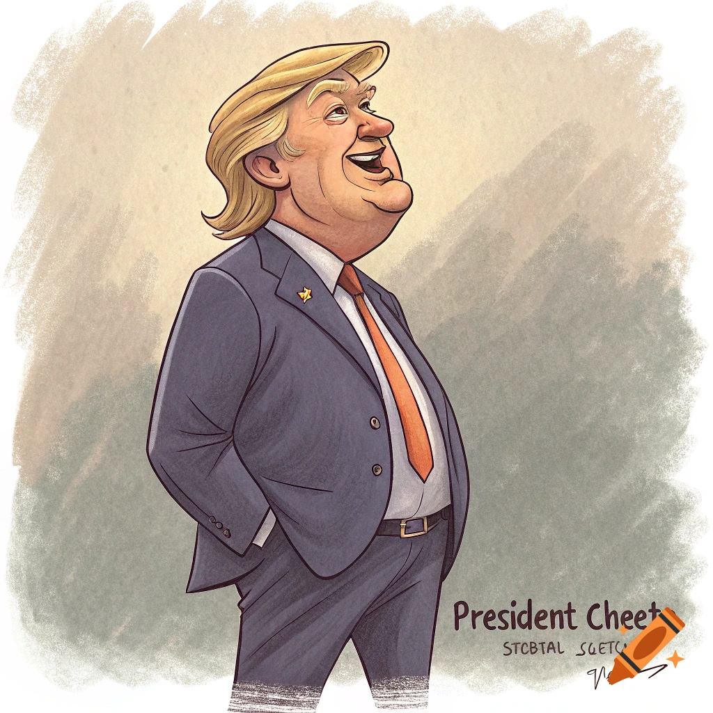 Cartoon caricature of a political figure looking up and laughing. on ...