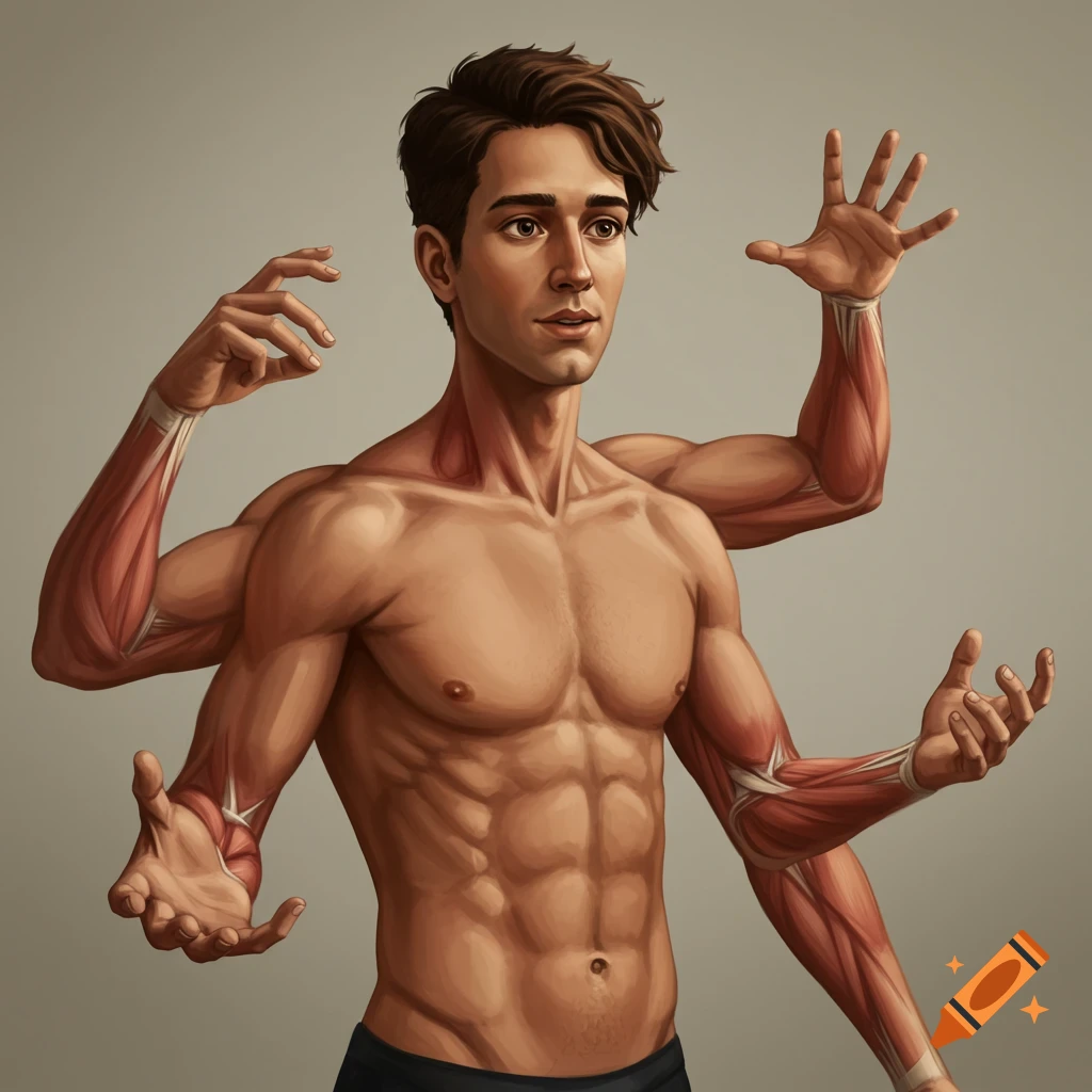 A muscular man leans against a brick wall in a photorealistic style. on ...