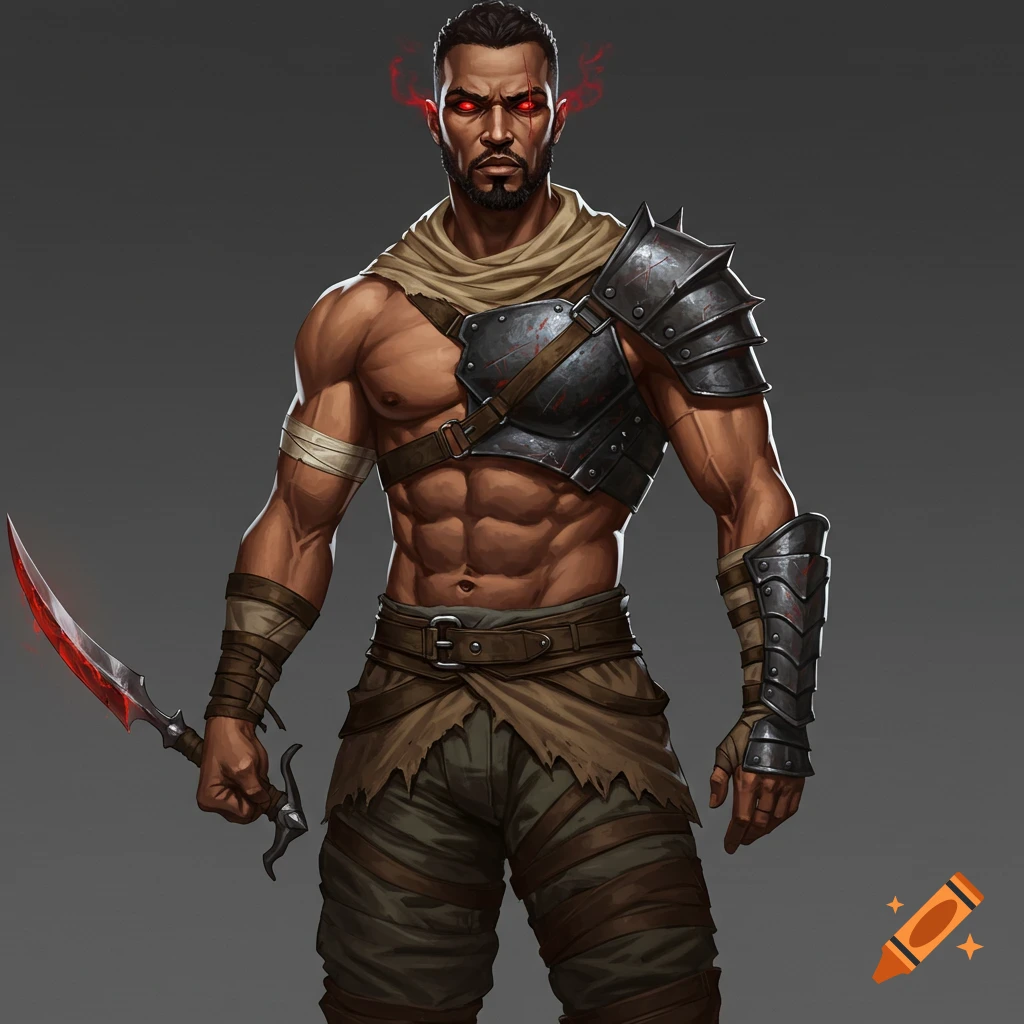 David in Awakened Form, muscular fighter with crimson eyes and ...