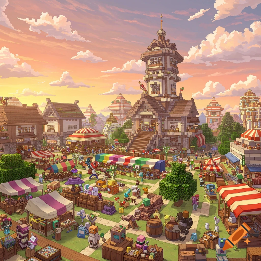 Stylized fantasy scene with floating islands, castles, and anime ...