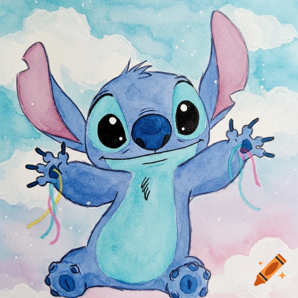Watercolor Disney Stitch with Yarn on Craiyon