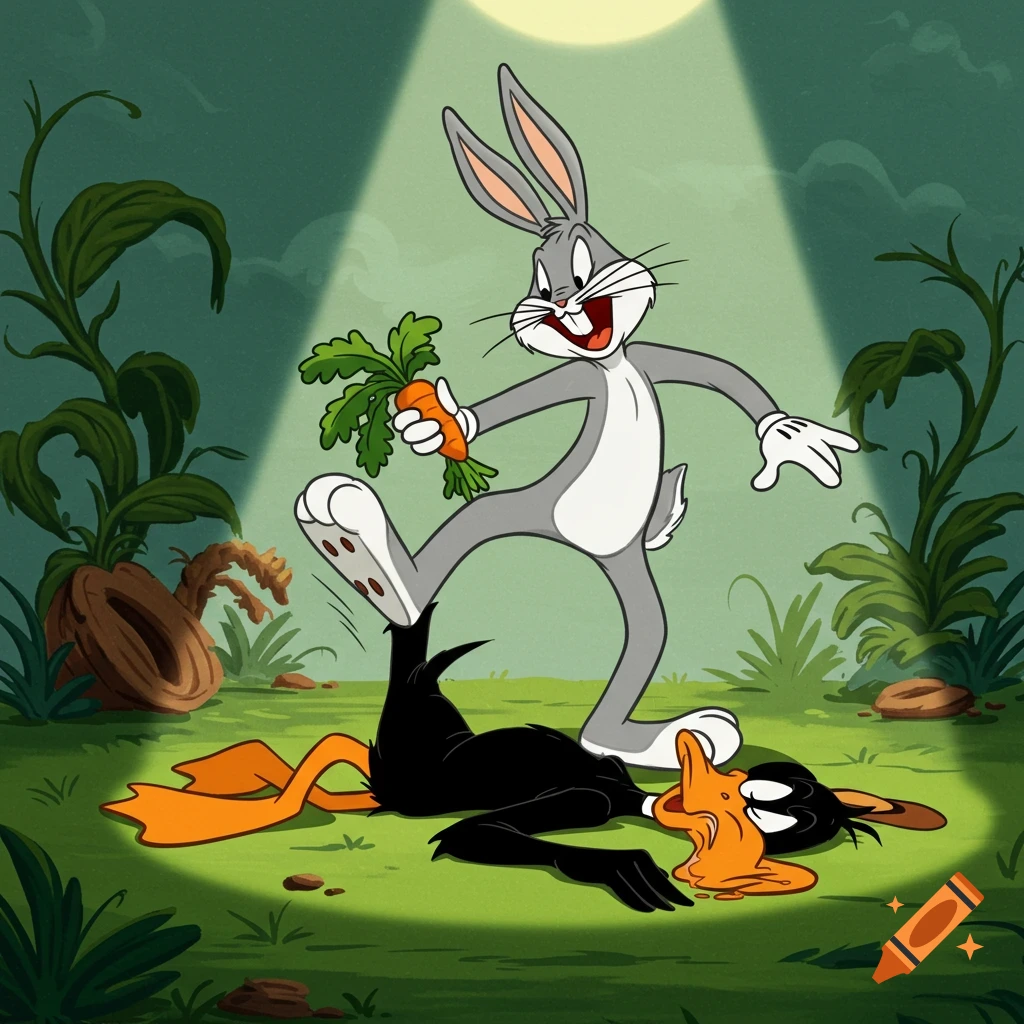 Bugs Bunny posing over Daffy Duck cartoon on Craiyon