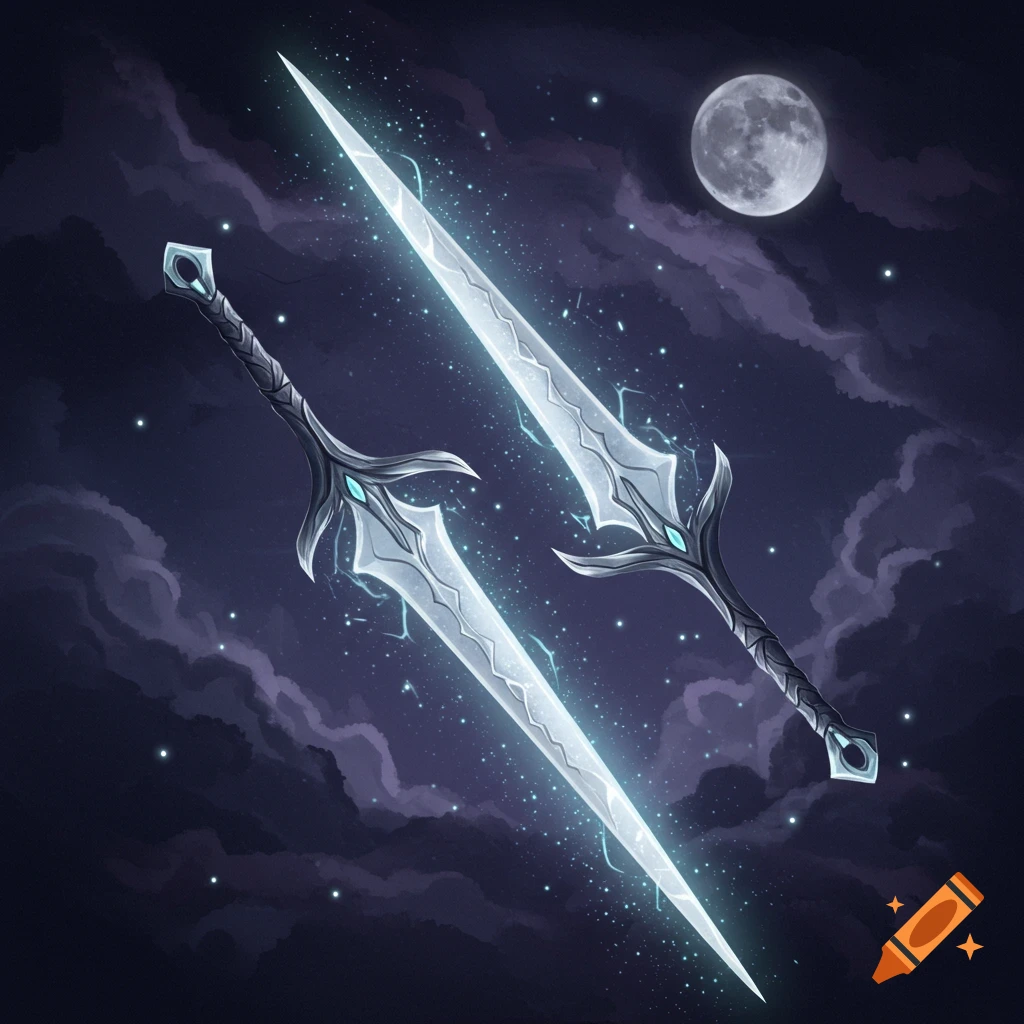 Elven moon swords crafted from mithril on Craiyon