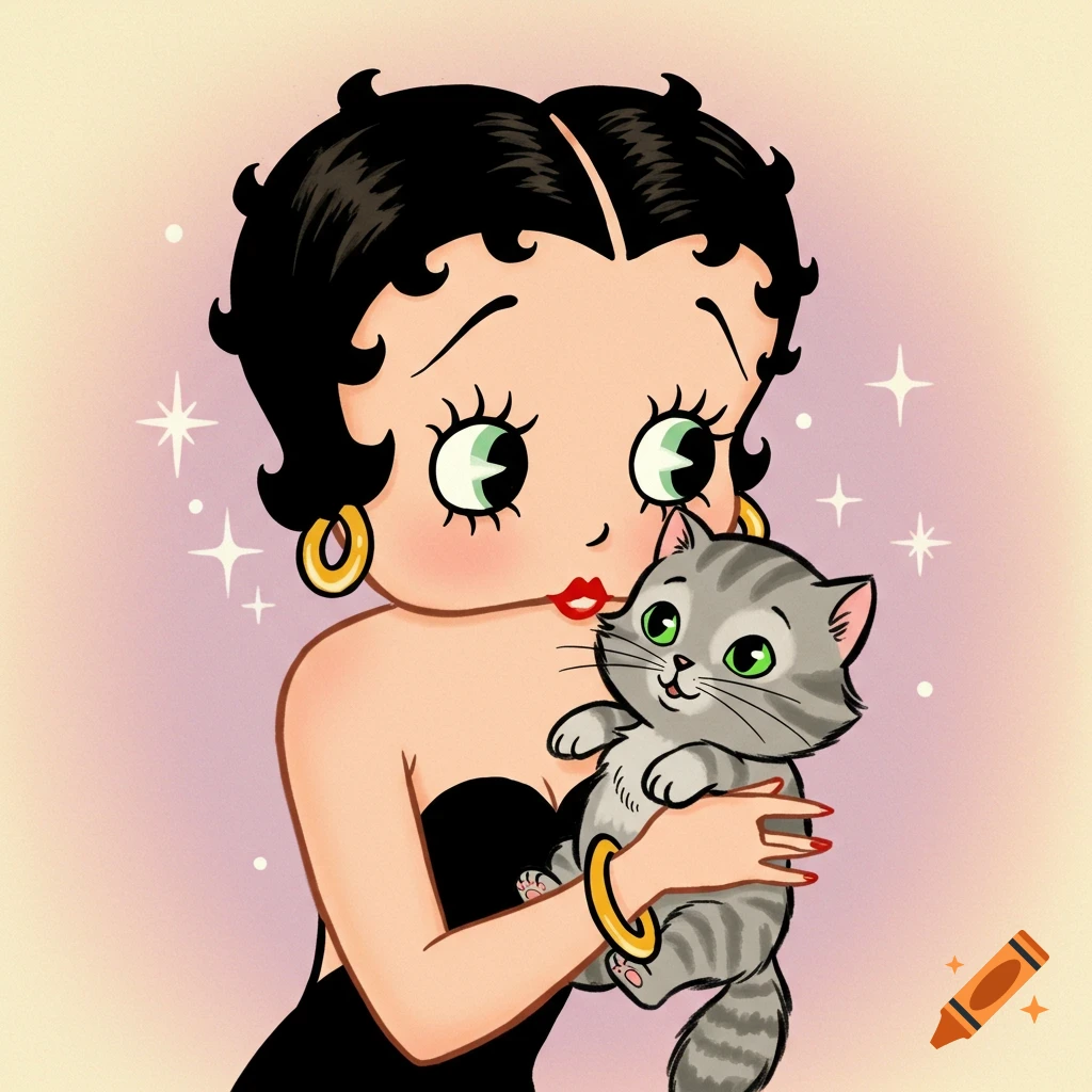 Cartoon drawing of a muscular Betty Boop posing as a bodybuilder on Craiyon