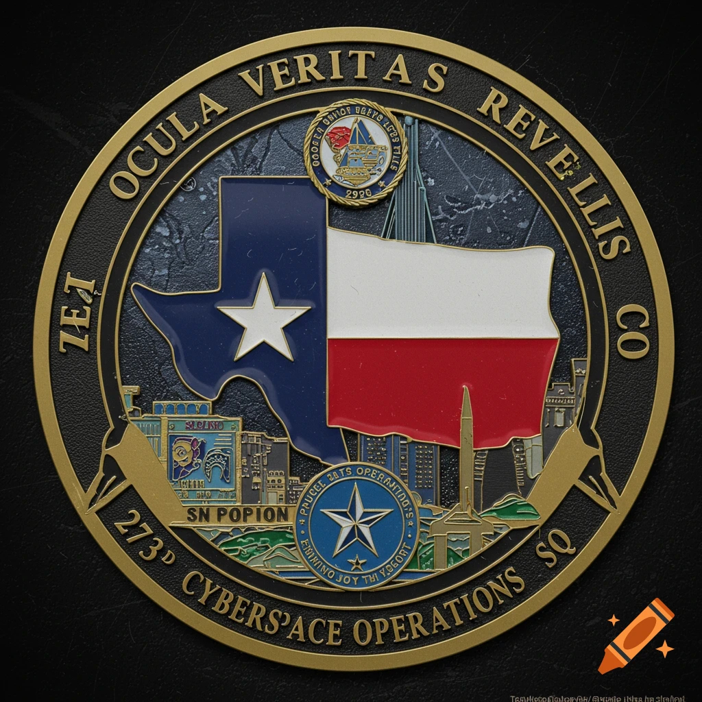 Cyberpunk military challenge coin with Texas flag and San Antonio ...