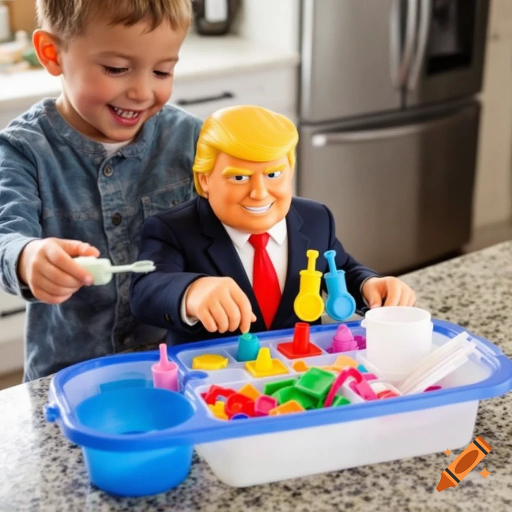 Donald Trump playing with a Tupperware Shape-O Toy Sorter on Craiyon