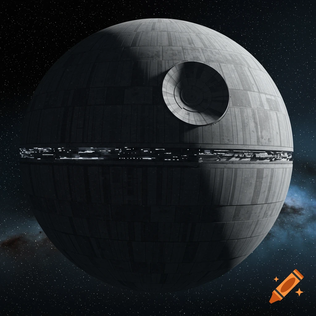 The Death Star space station floating in space with stars and a nebula ...